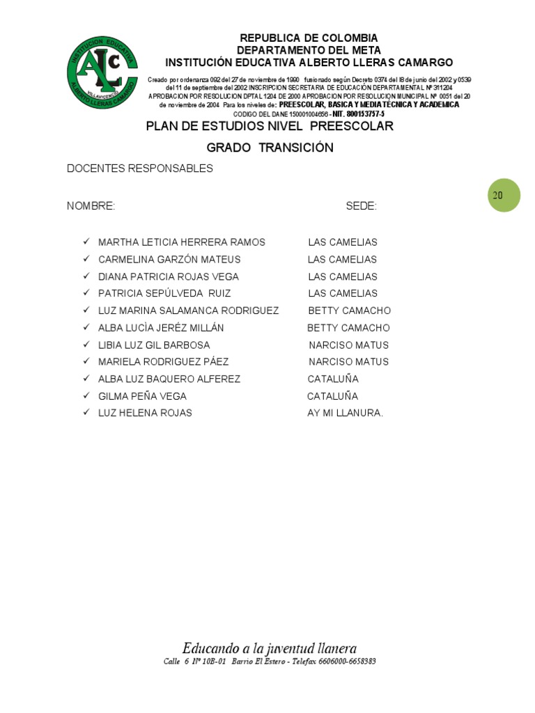 Plan De Estudios Transición Especificado Descargar Gratis Pdf