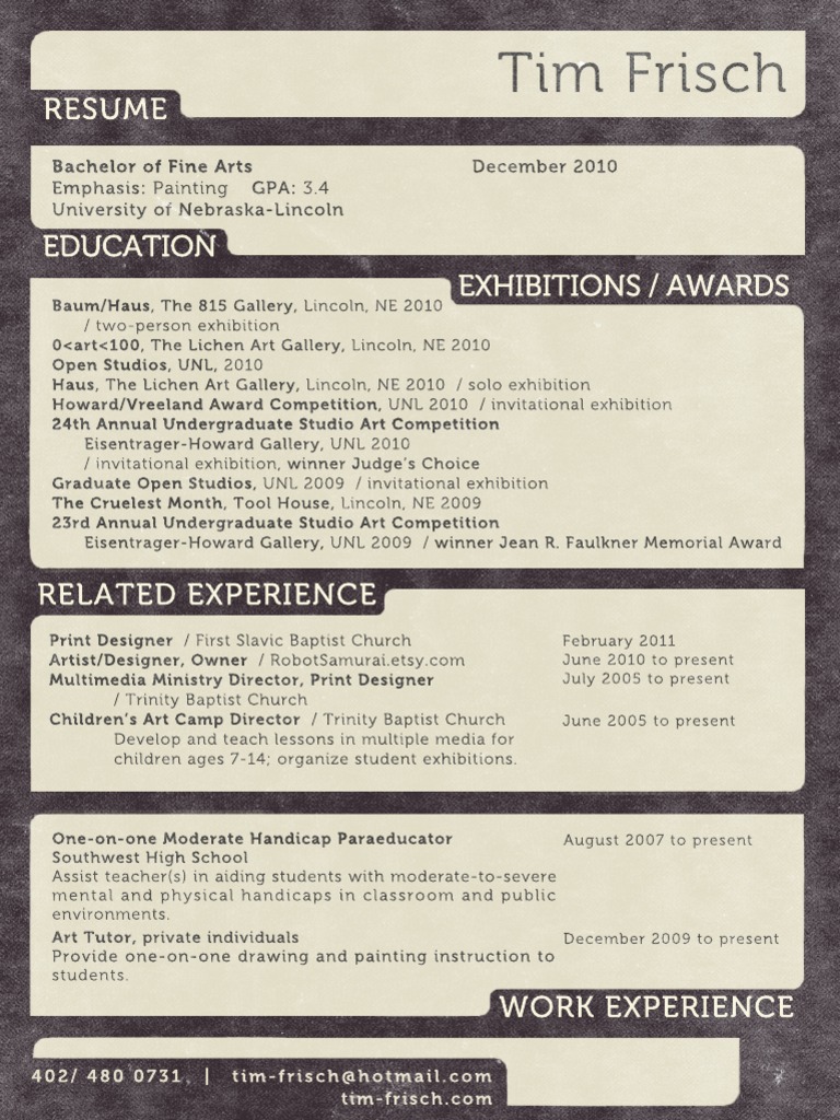 Tim Frisch: Fine Arts Resume & Exhibitions | PDF