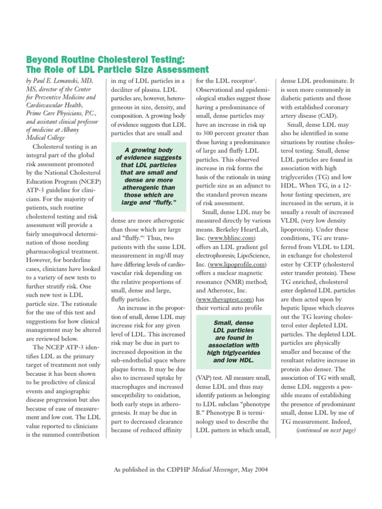 LDL Particle Size in Heart Risk | PDF | Low Density Lipoprotein ...