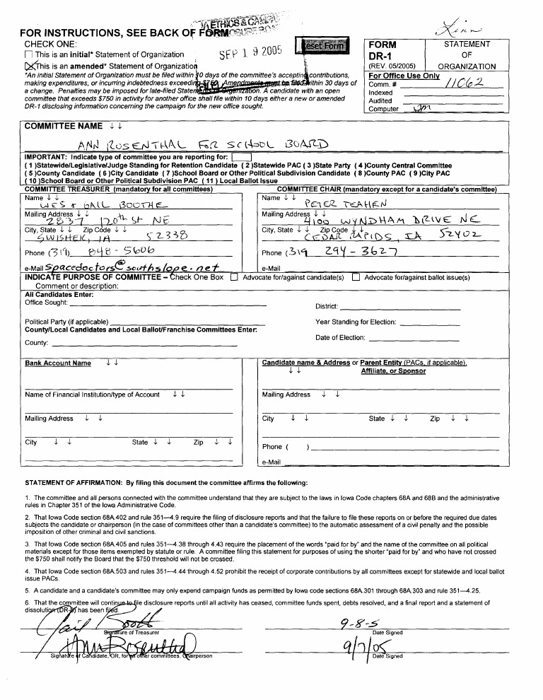 For Instructions, See Back of Check One: I Is Initial" 9 Zoos Is DR-1 ...