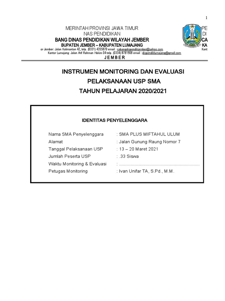 Instrumen Monev Usp 2020-2021 - Ivan Unifar | PDF