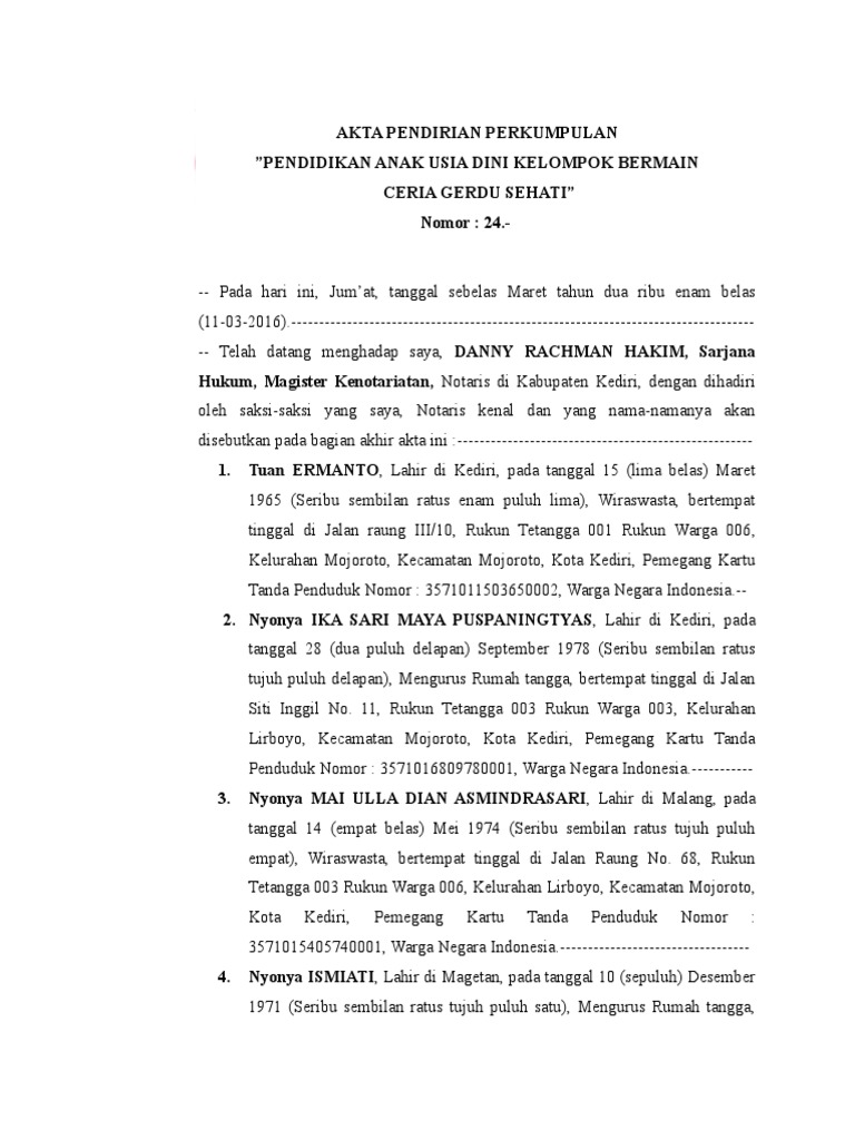 Akta Pendirian PAUD Ceria GS | PDF