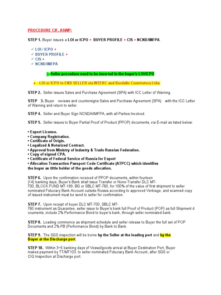 Loi / Icpo Buyer Profile CIS Ncnd/Imfpa: Proc E DU RE C I F, A SWP: + + + + + + | PDF | Business ...