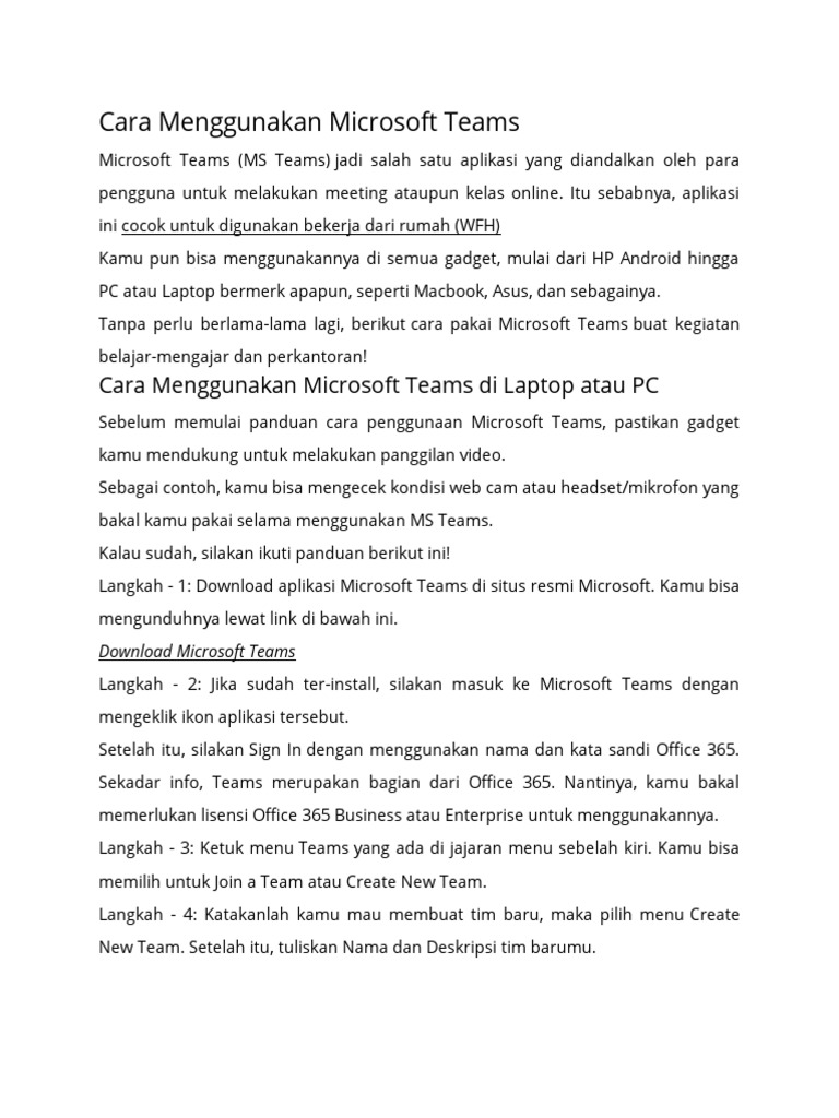Cara Menggunakan Microsoft Teams | PDF