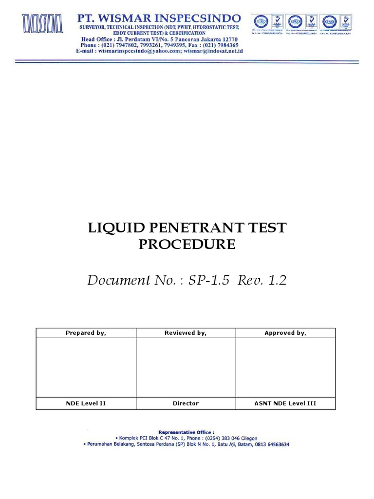 Liquid Penetrant Testing Procedure for Detecting Surface ...