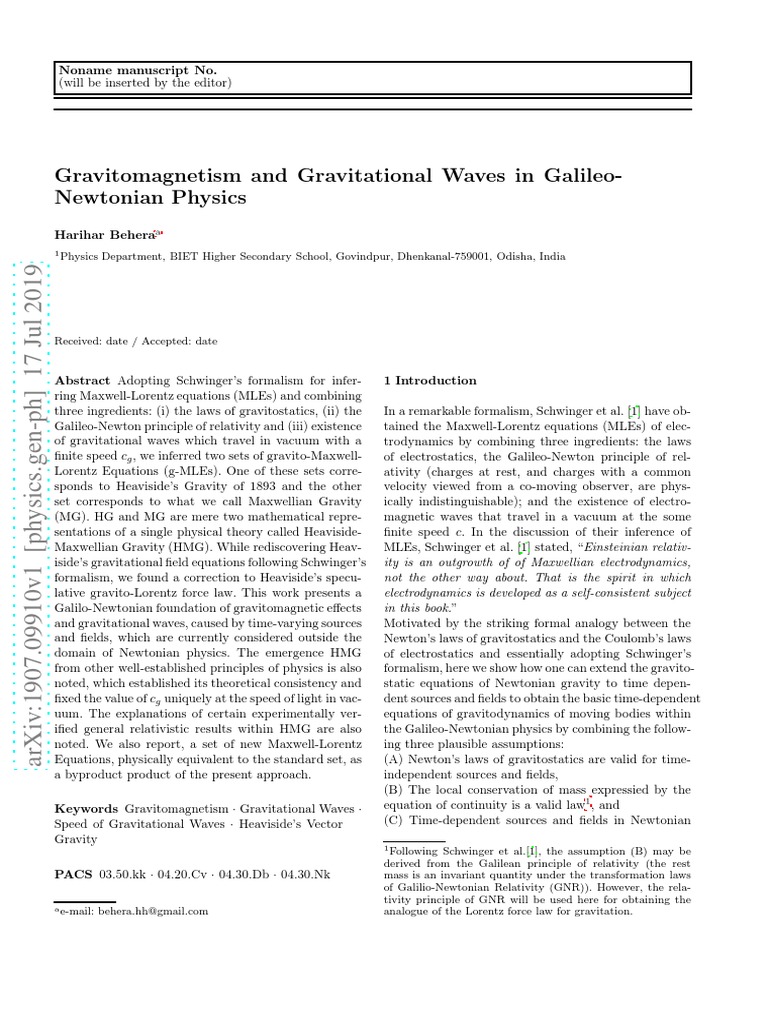 Gravitomagnetism and Gravitational Waves in GalileoNewtonian Physics ...