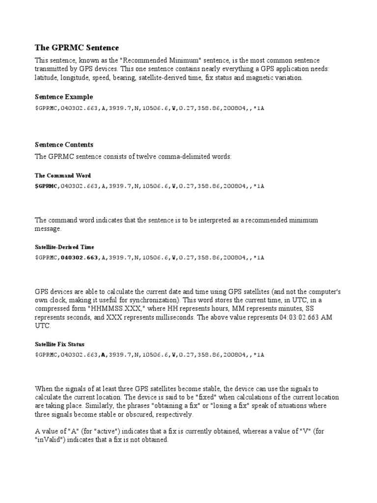 GPRMC Message Description | PDF | Longitude | Global Positioning System