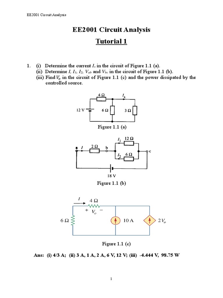 EE2001 Tutorial 1 | PDF