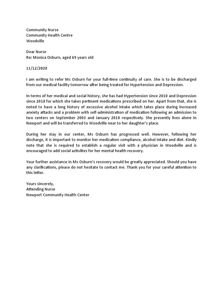 OET Referral Letter for Nurse Monica Osburn | PDF