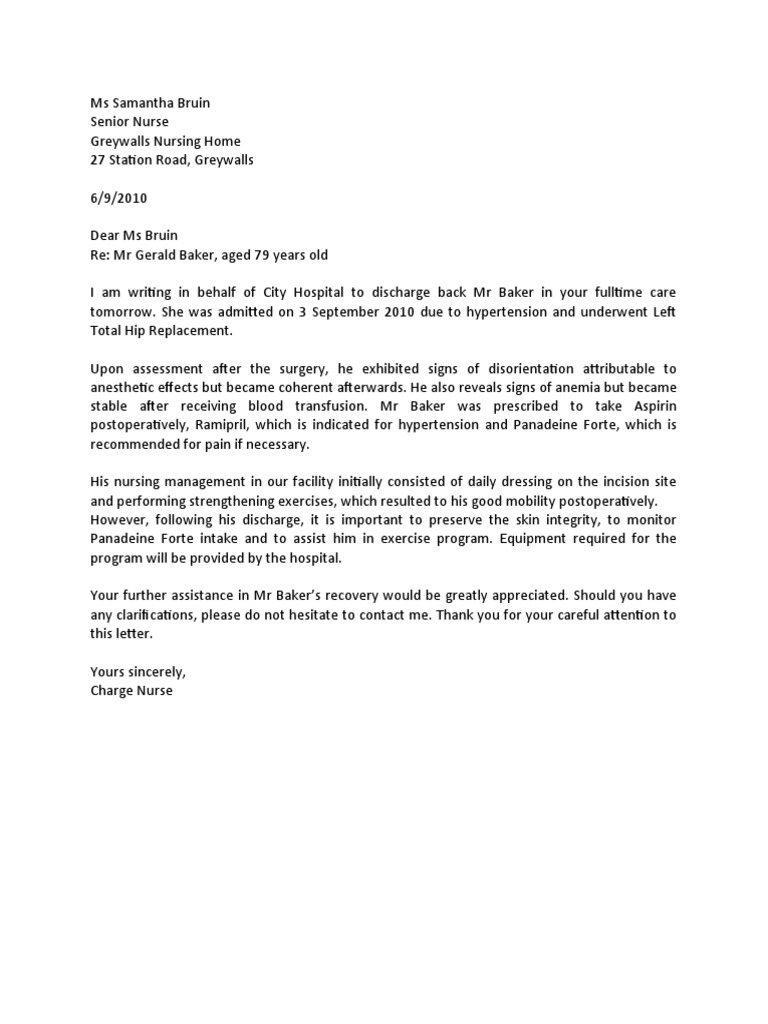 Sample Discharge Letter | PDF