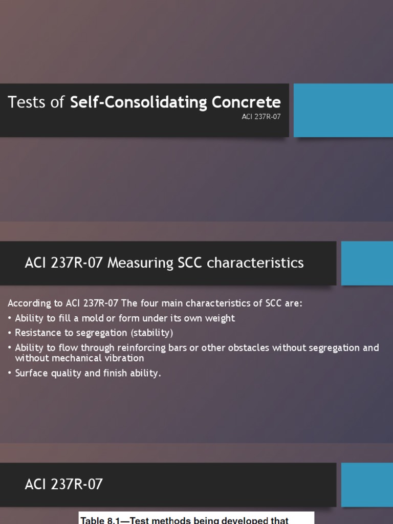Tests of Self-Consolidating Concrete: ACI 237R-07 | PDF | Concrete ...