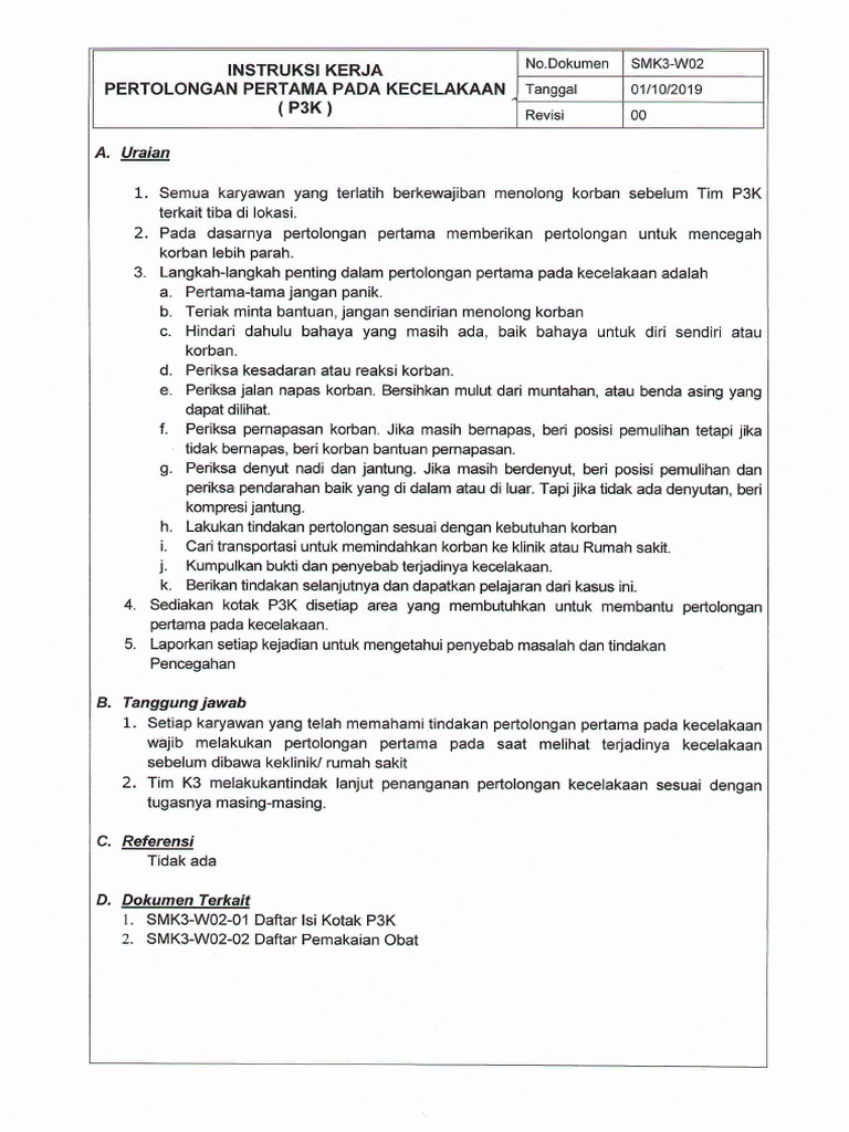 SMK3-W02 Instruksi Kerja P3K | PDF
