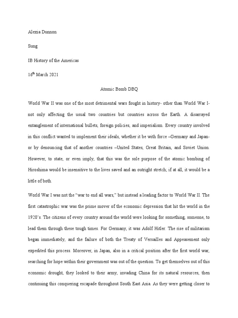 Atomic Bomb DBQ | PDF | World War II | Empire Of Japan