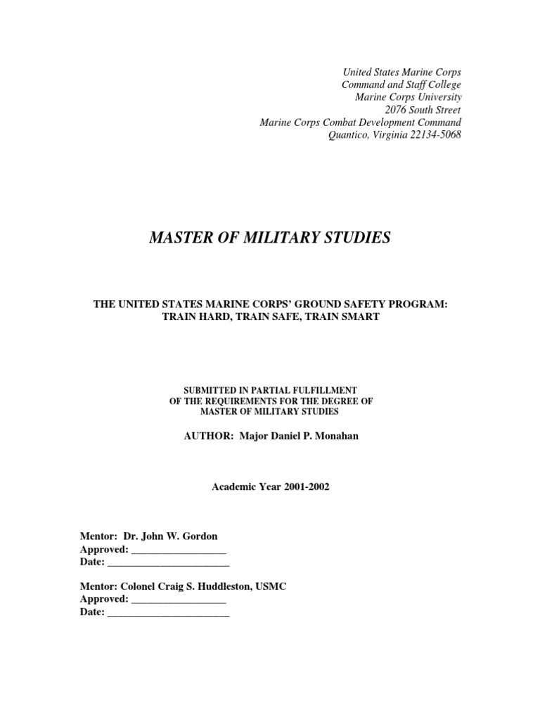 Master of Military Studies | PDF | United States Marine Corps | Risk