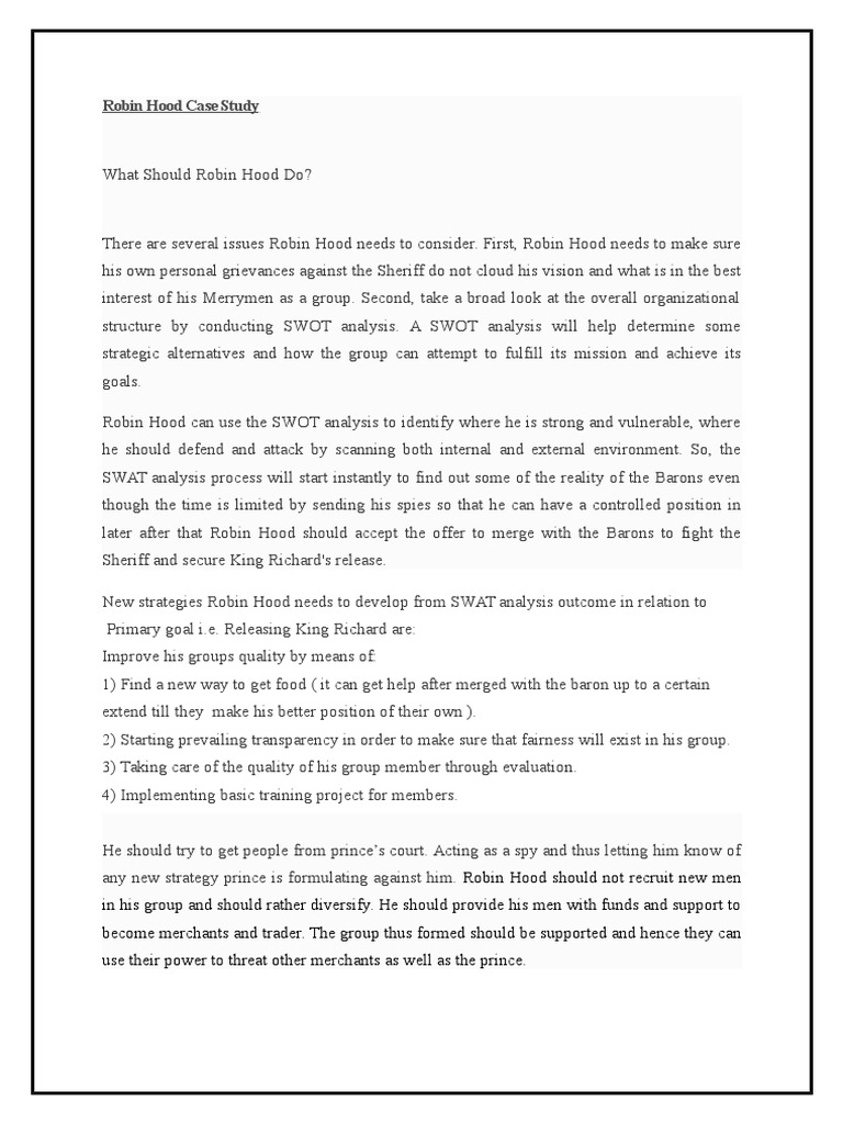 Robin Hood Case Study Final | PDF | Swot Analysis | Organizational ...