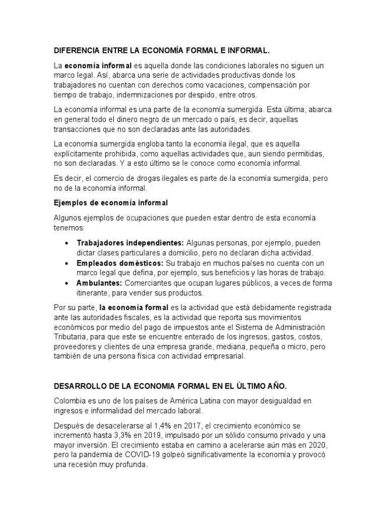 Diferencia Entre La Economía Formal e Informal | PDF | Mercado negro ...