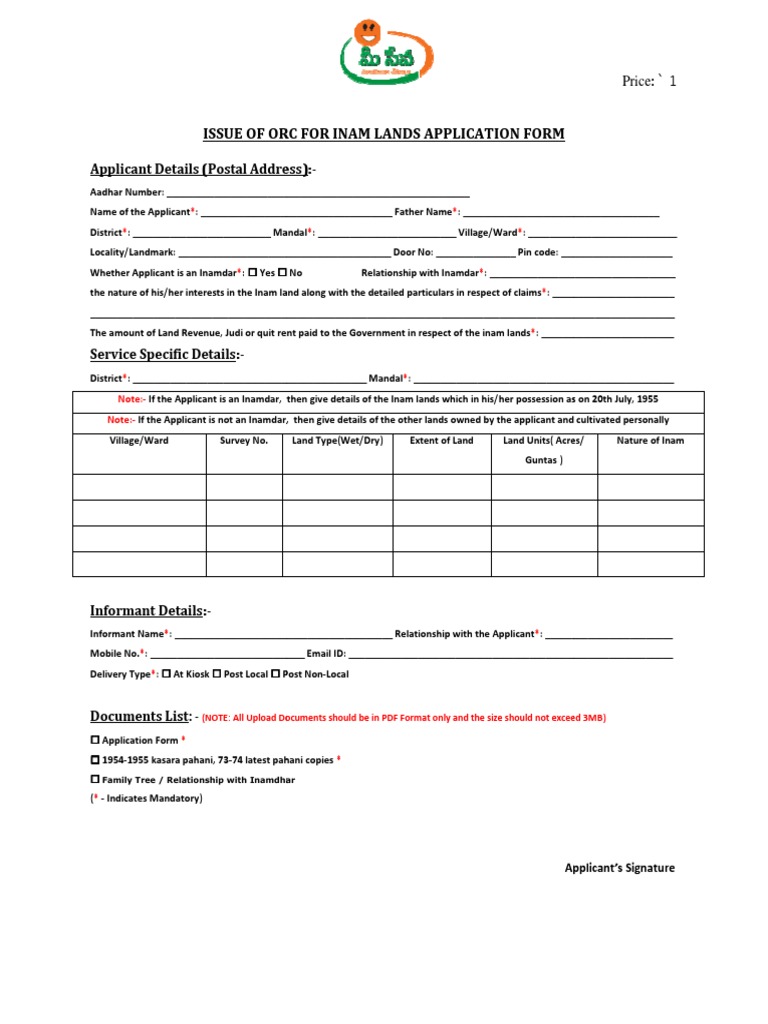 36.issue of Occupancy Rights Certificates For Inam Lands Application ...