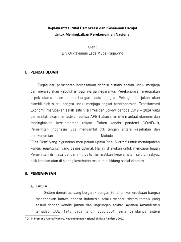 Implementasi Nilai Demokrasi Dan Kesamaan Derajat | PDF