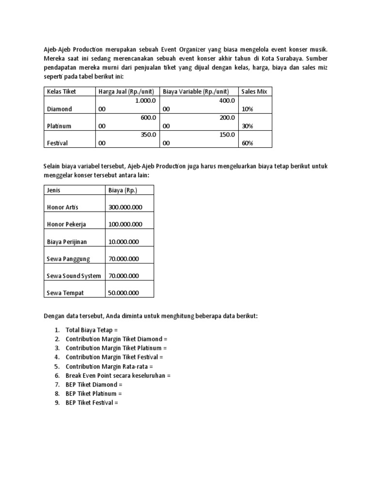 Contoh Soal BEP Konser Multi Produk | PDF