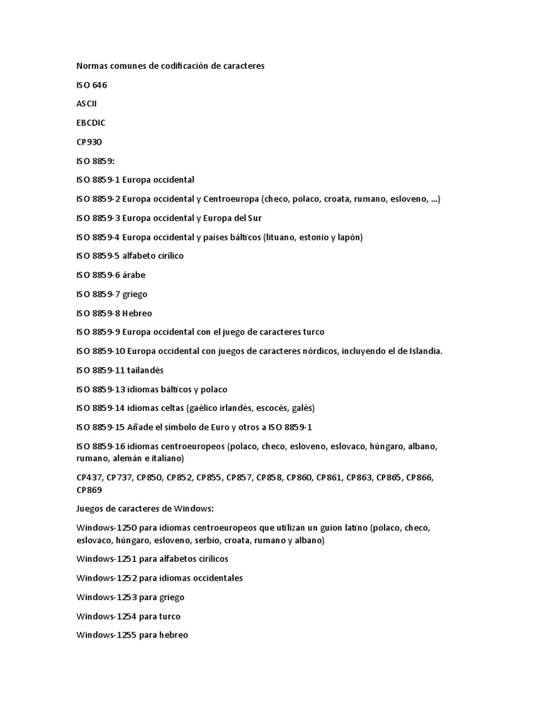 Normas Comunes de Codificación de Caracteres | PDF | Viajes y turismo