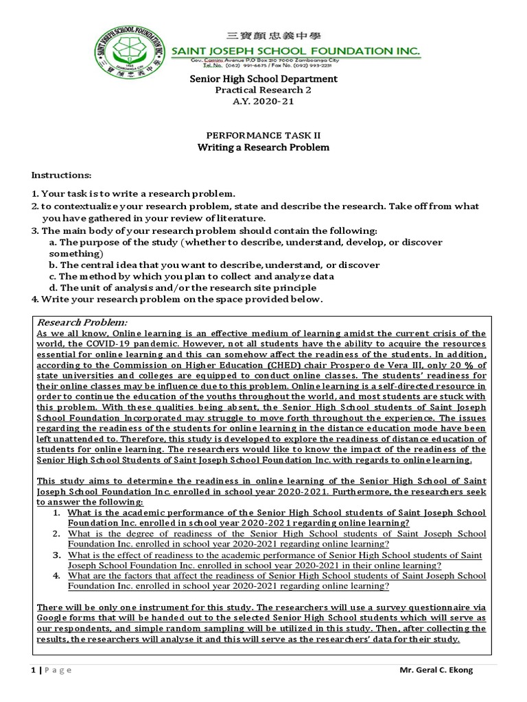 Writing A Research Problem Activity | PDF | Educational Technology ...