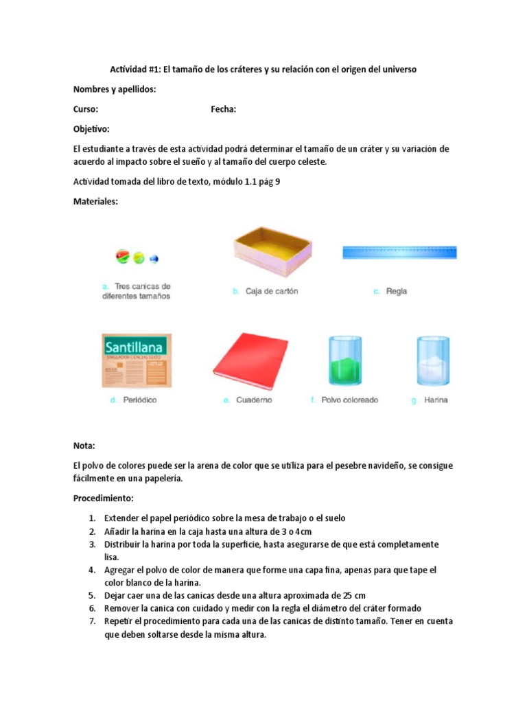 ActividadActividad 1 El Tamaño de Los Cráteres y Su Relación Con El ...