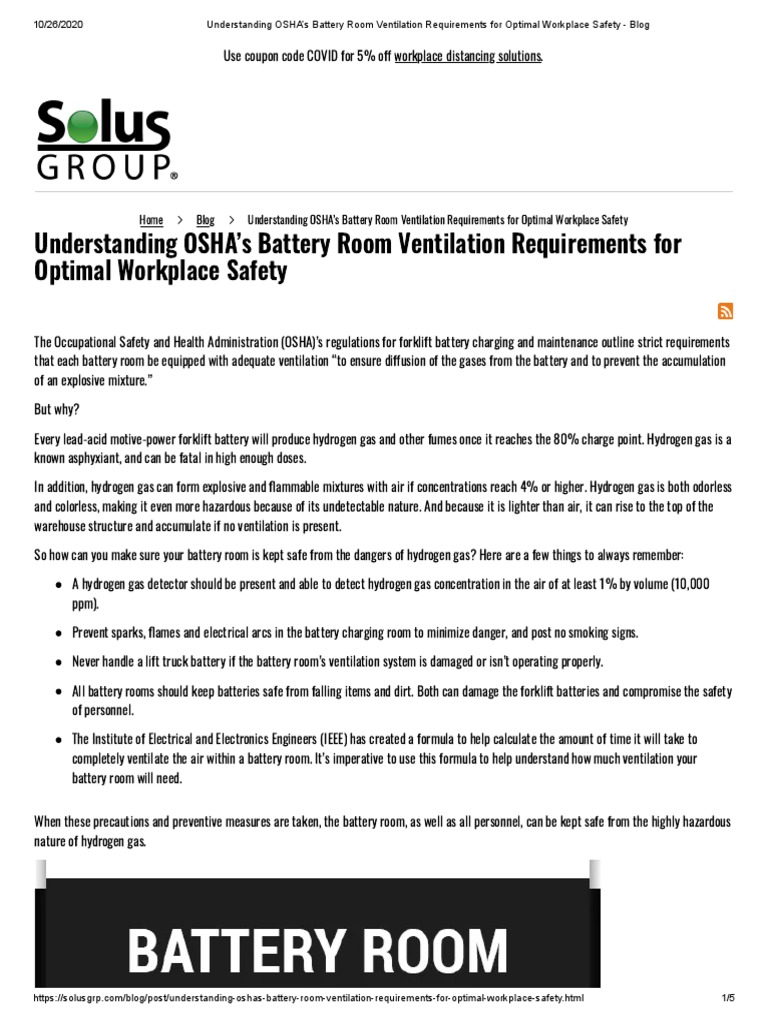 Battery Room Ventilation Requirements | PDF | Occupational Safety And ...