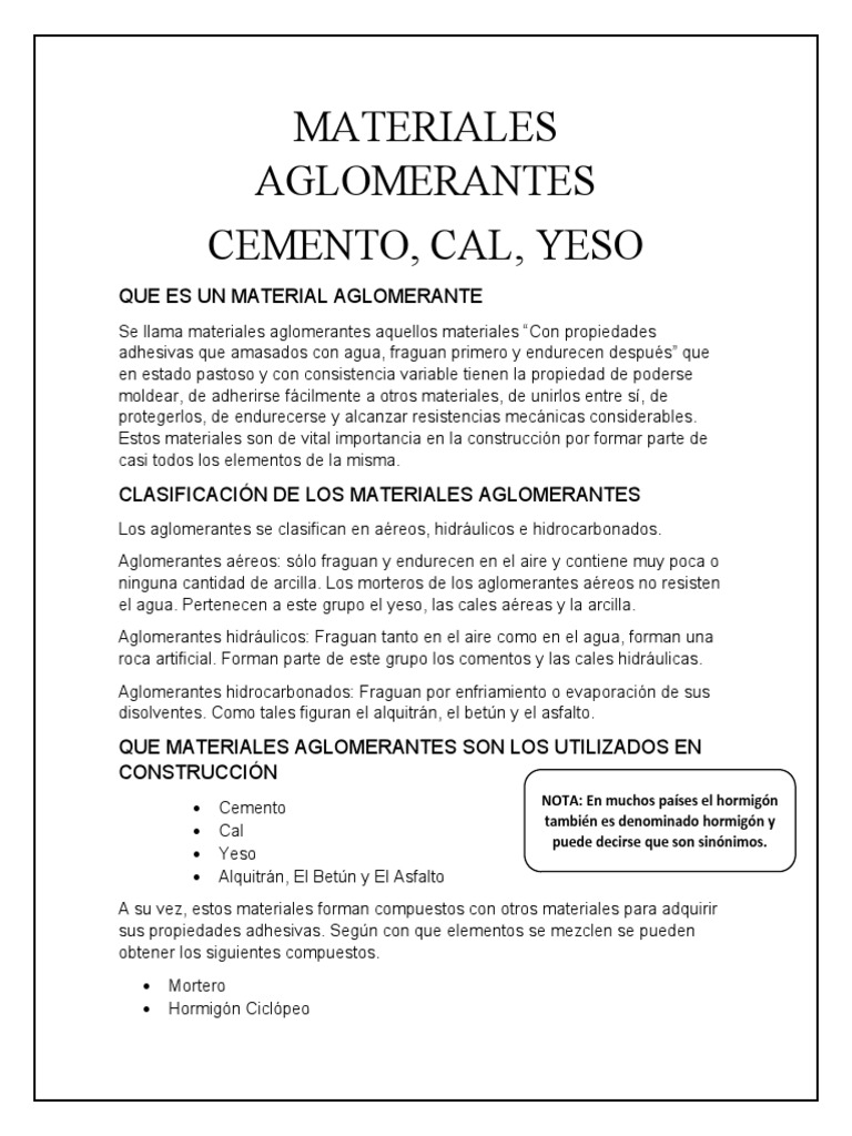 Materiales Aglomerantes 2 | PDF | Cemento | Material compuesto