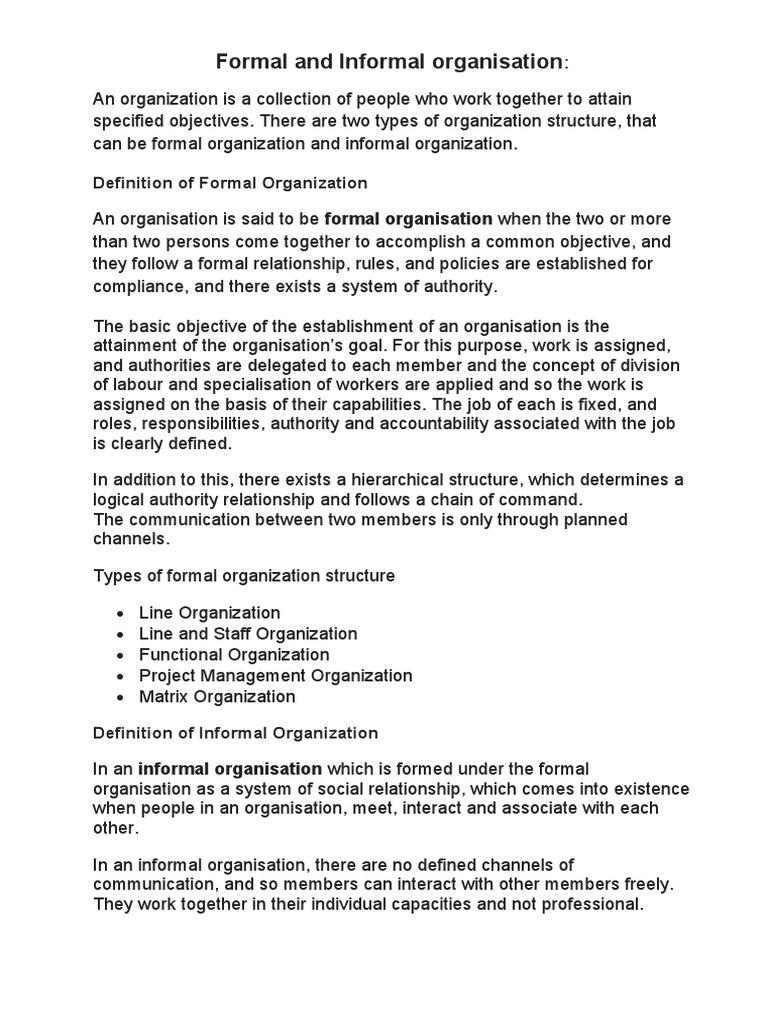 Formal and Informal Organisation | PDF | System | Communication