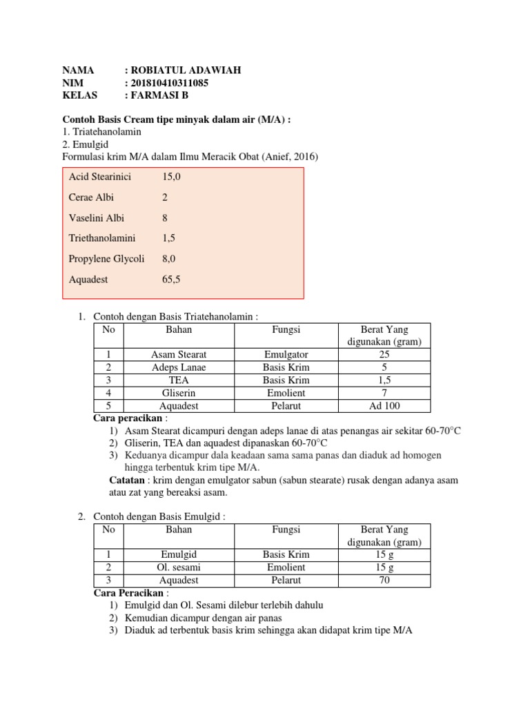 Basis Krim Minyak Dalam Air | PDF