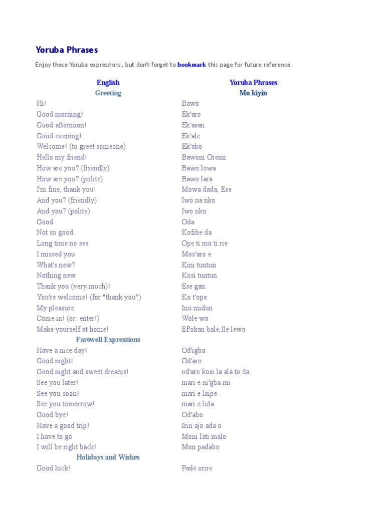Yoruba Phrases | PDF | Business