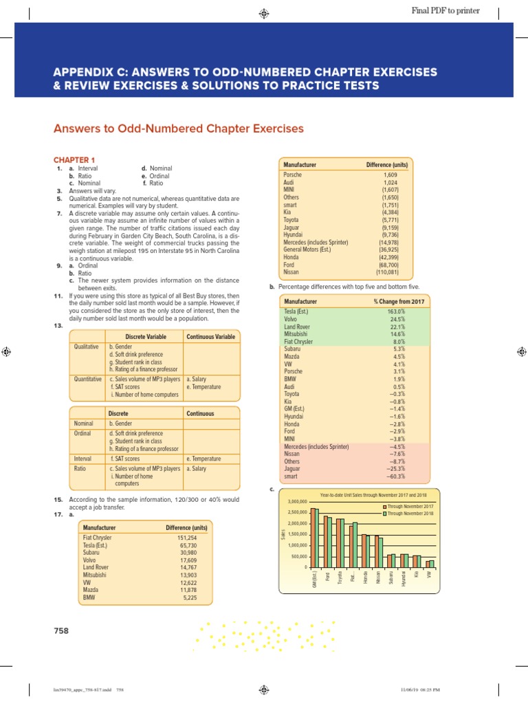 Answers To Odd-Numbered Chapter Exercises | PDF | Level Of Measurement | Motor Vehicle