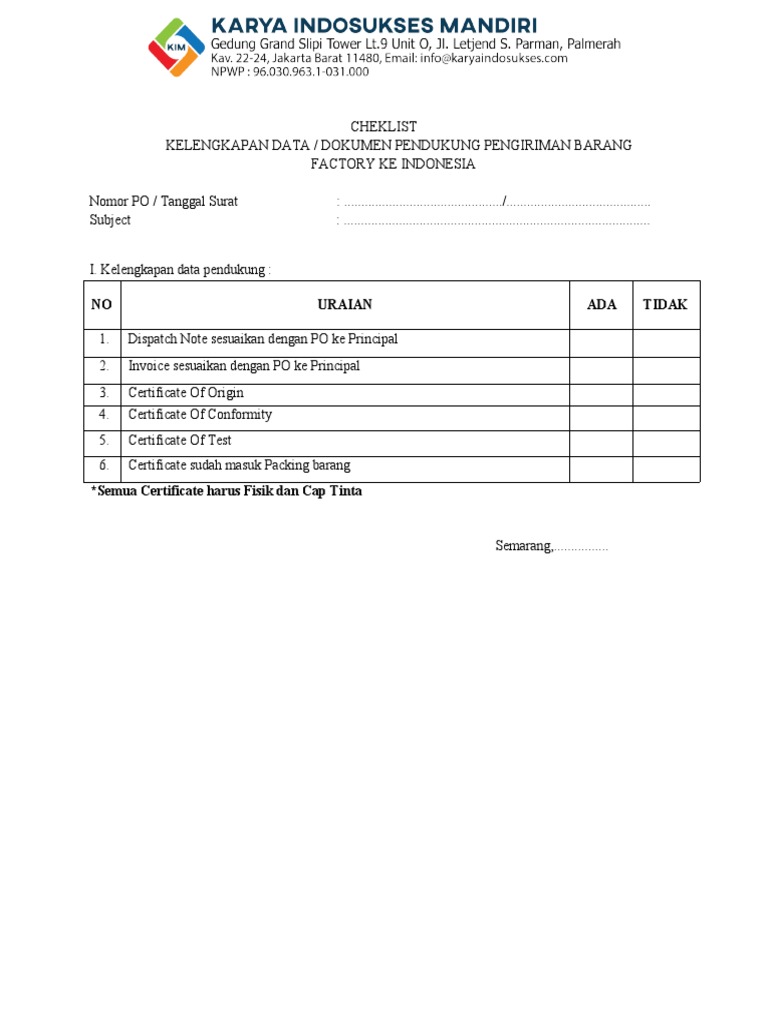 Check-List-Perlengkapan Barang | PDF