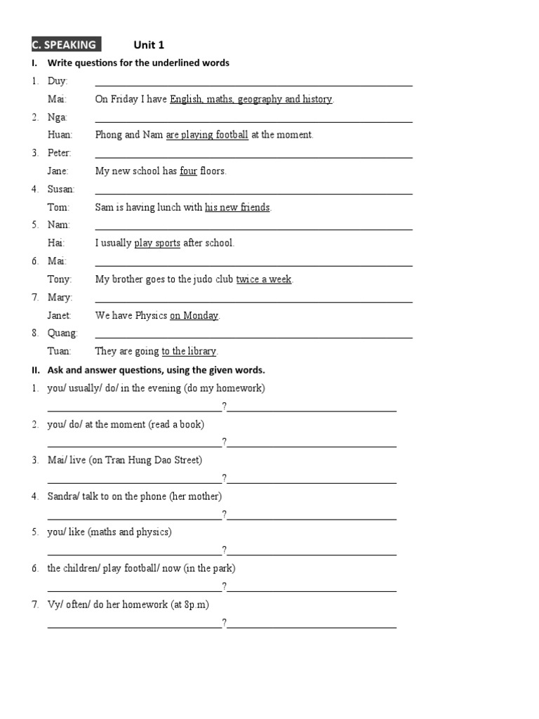 Speaking Unit 1 | PDF
