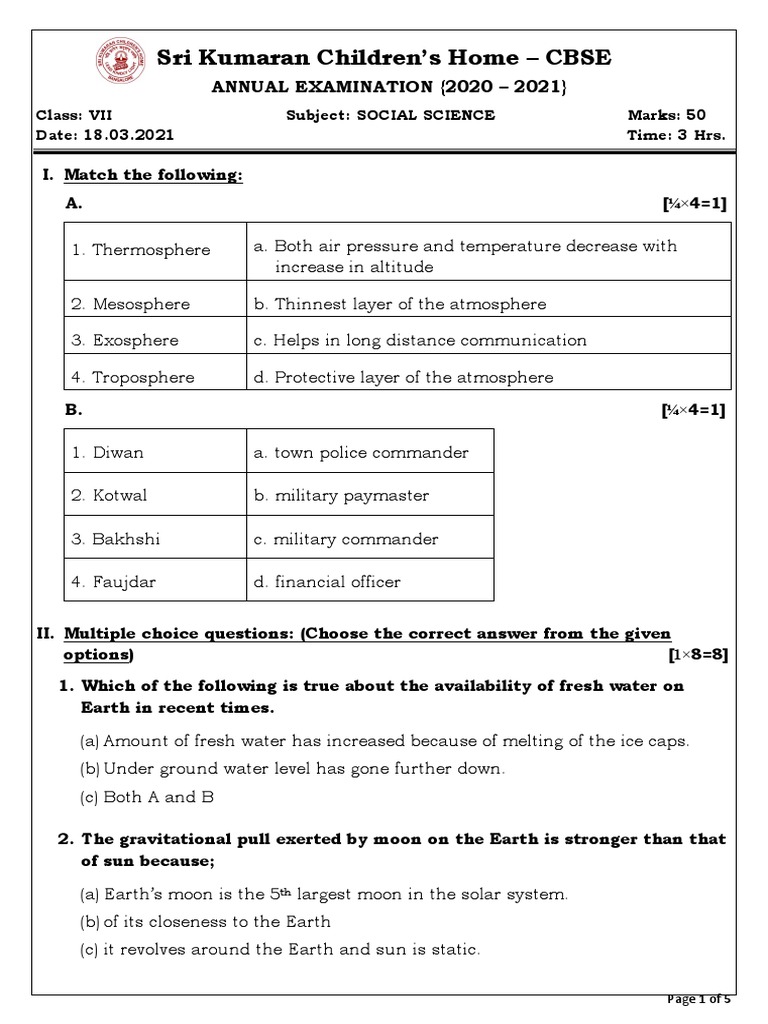 Sri Kumaran Children's Home - CBSE: ANNUAL EXAMINATION (2020 - 2021 ...