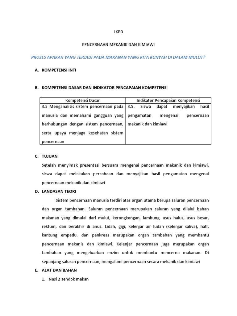 LKPD SMP Sistem Pencernaan | PDF | Kesehatan Holistik