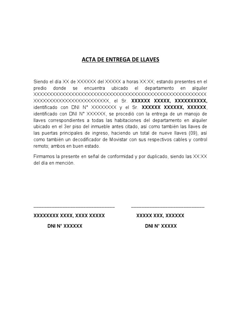 Acta de Entrega de Llaves | PDF Acta de Entrega de Llaves | PDF