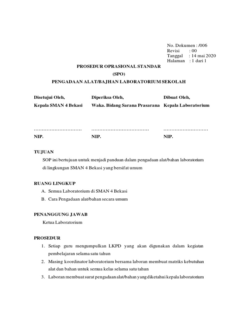Sop Pengadaan Alat Dan Bahan Lab | PDF