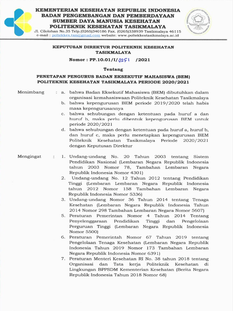 SK Kepengurusan BEM 2020-2021 | PDF