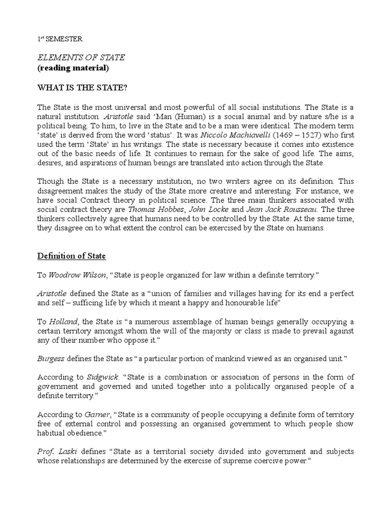 Elements of State Reading Material | Download Free PDF | U.S. State ...