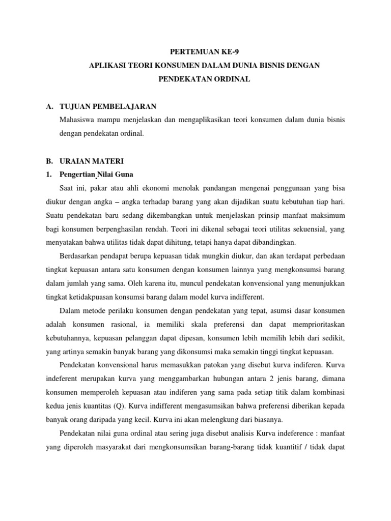 Teori Konsumen: Pendekatan Ordinal dalam Bisnis | PDF