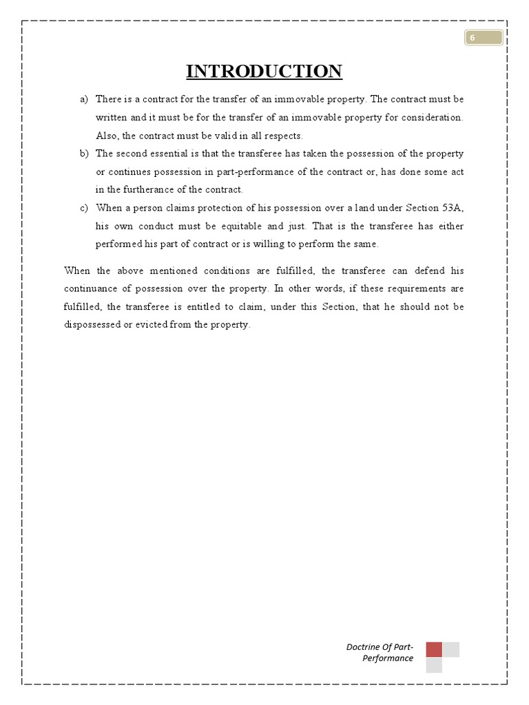 The Doctrine of Part Performance: A Comparison of the English Doctrine and its Codification ...