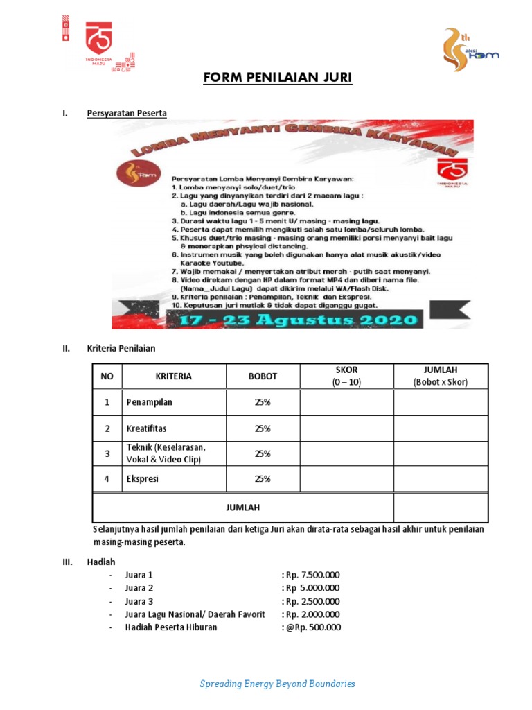 Form Penilaian Juri Lomba Nyanyi 17-An | PDF