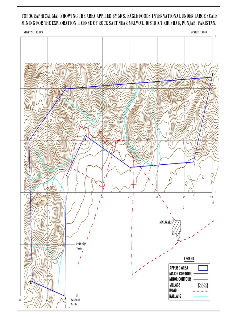 Contour Map Near Malwal District Khushab Punjab Pakistan | PDF