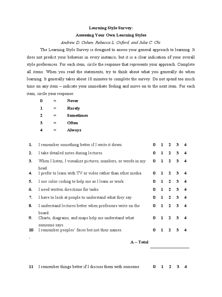Learning Style Survey | PDF | Learning Styles | Learning