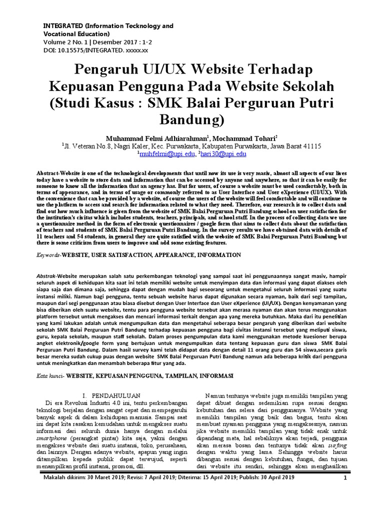 NICE-IST Pengaruh UI, UX Suatu Website Terhadap Kepuasan Pengguna (SMK BPP) | PDF | Dunia Maya ...
