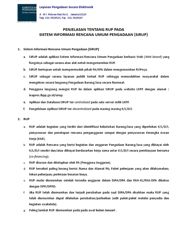 PENJELASAN TENTANG RUP PADA SiRUP | PDF