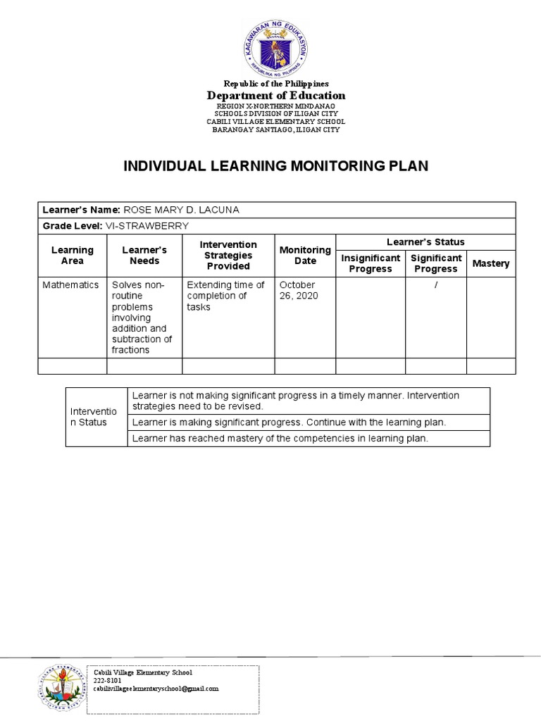 Individual Learning Monitoring Plan Grade 6 2 | PDF