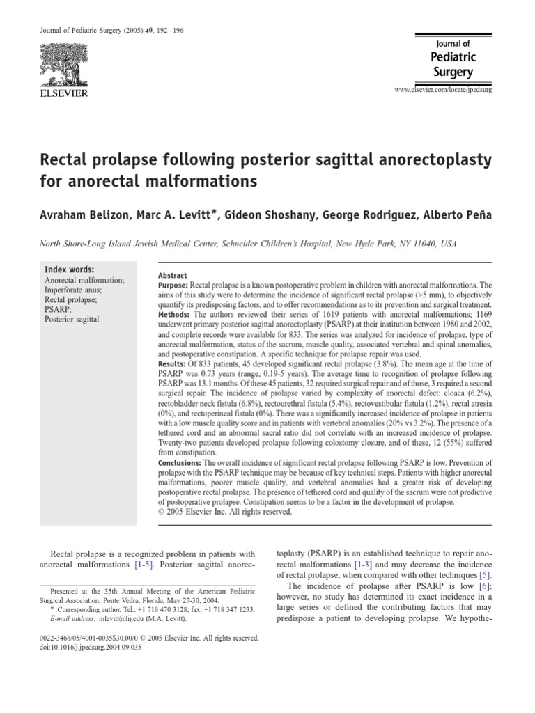 Rectal Prolapse Following Posterior Sagittal Anorectoplasty For ...