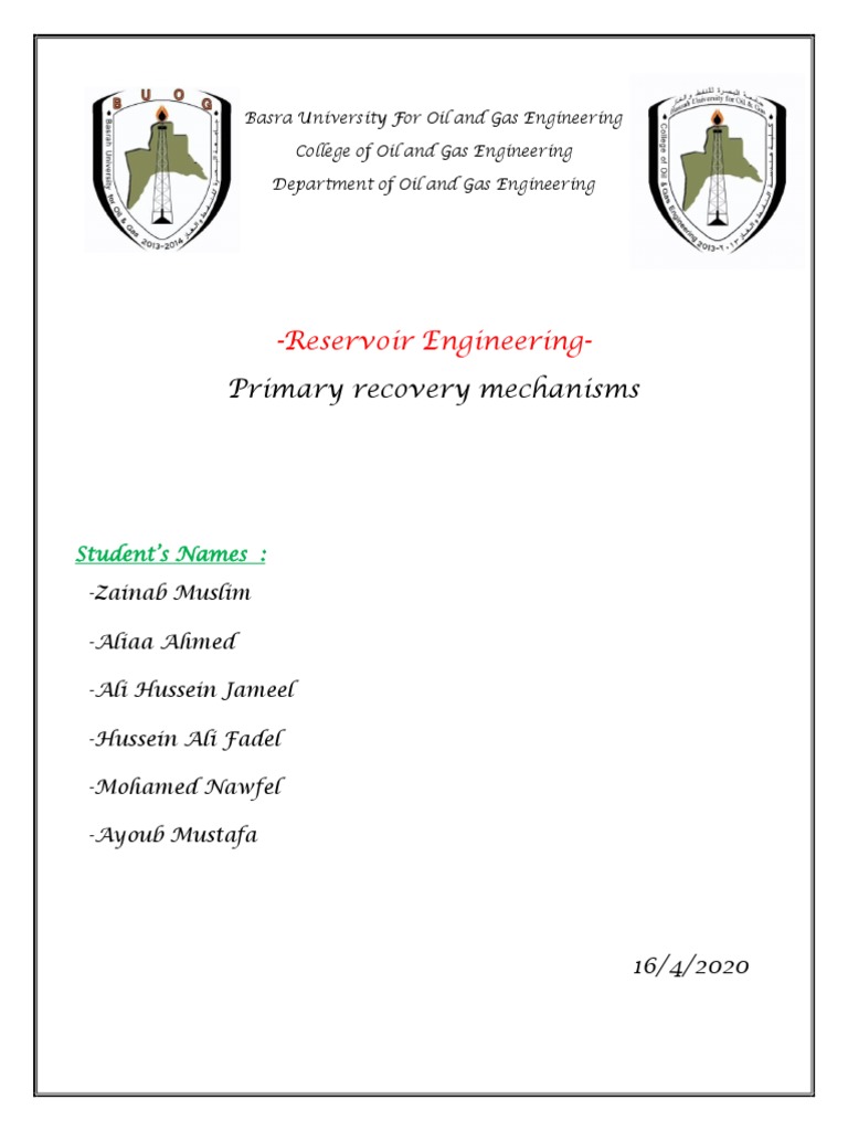 Reservoir Engineering-: Primary Recovery Mechanisms | PDF | Petroleum ...
